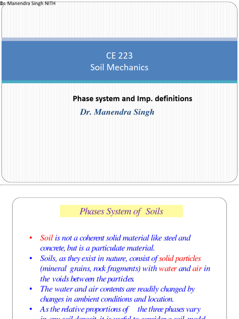 CE-223 Unit - 01 L 2 and 3. Phase Diagram and Imp Definitions | PDF | Density | Porosity