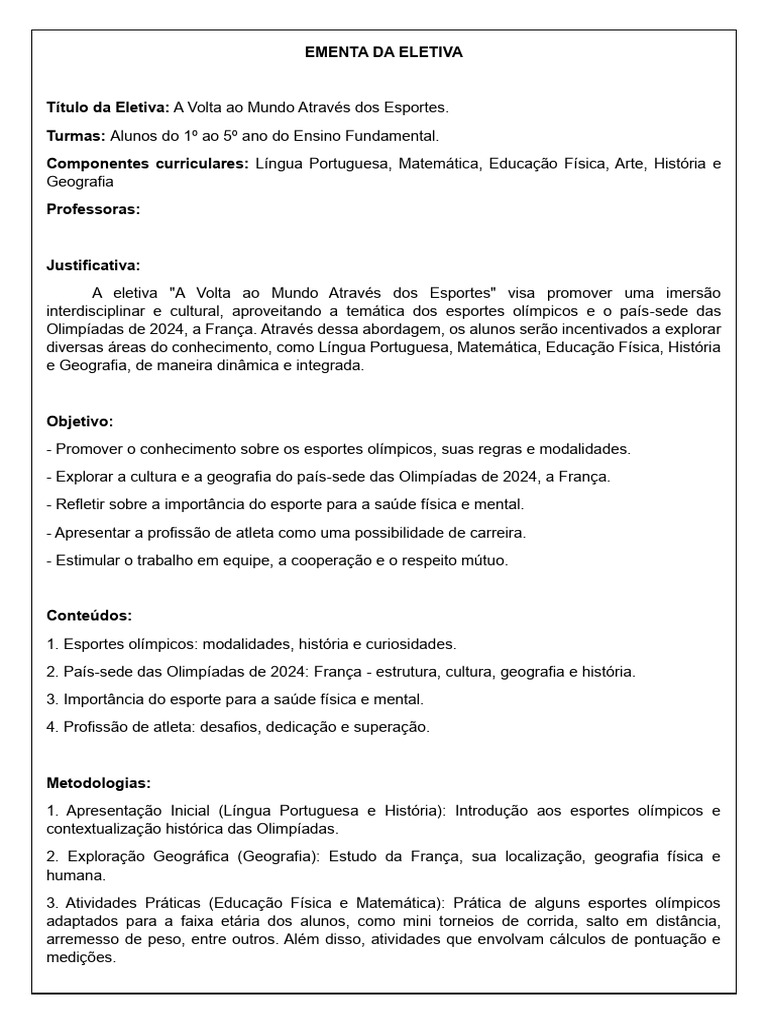 Modelo de Ementa Da Eletiva | PDF | Geografia | Jogos Olímpicos
