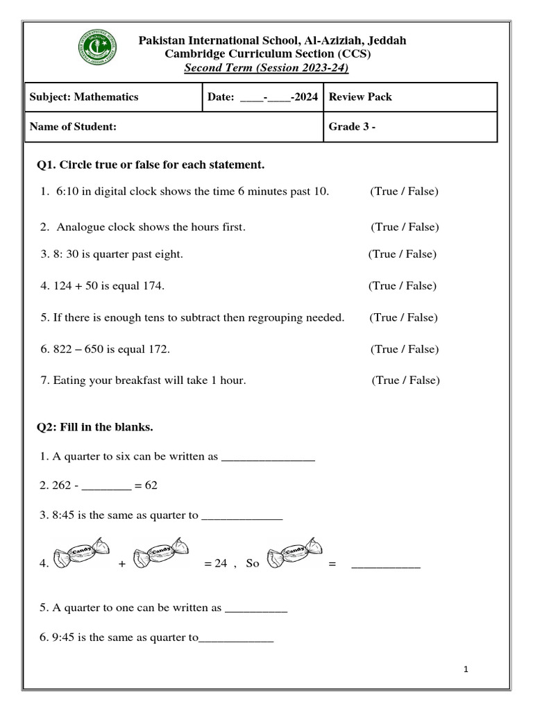 Grade 3 Review Pack | PDF