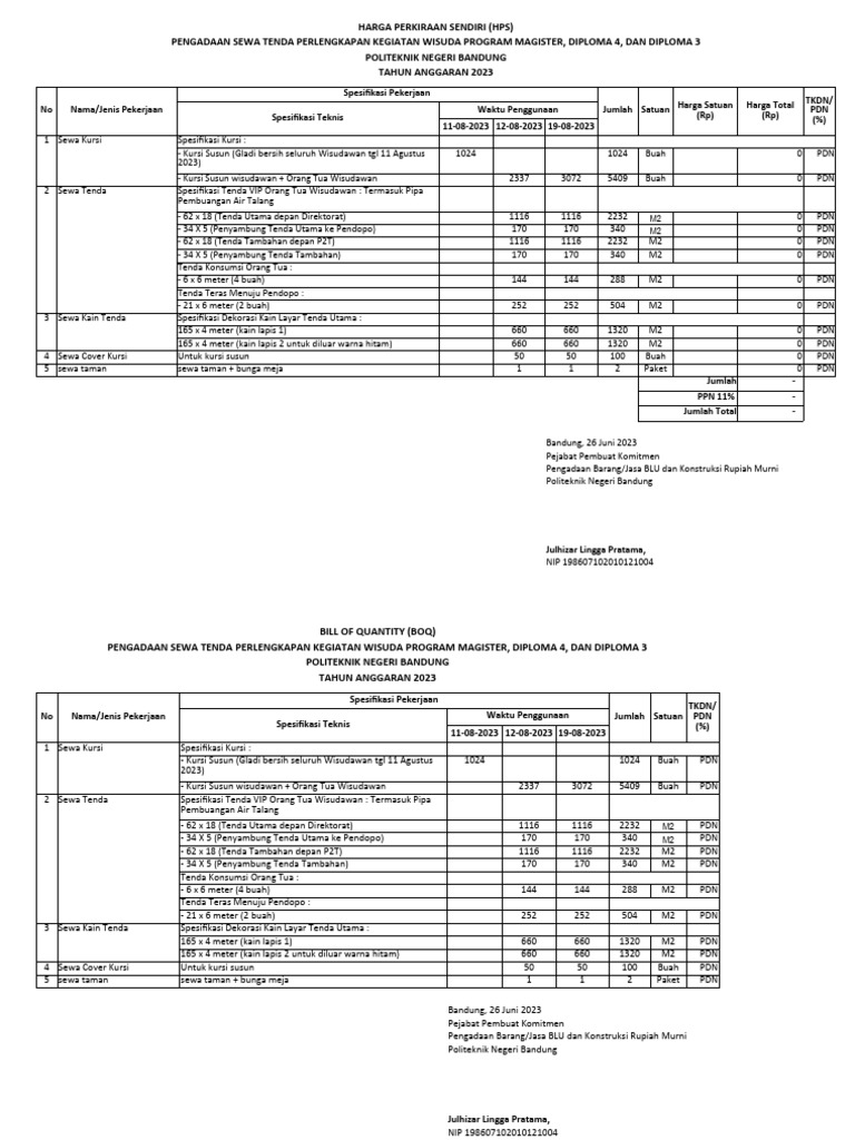 HPS Tenda Dan Kursi Wisuda 2023 | PDF