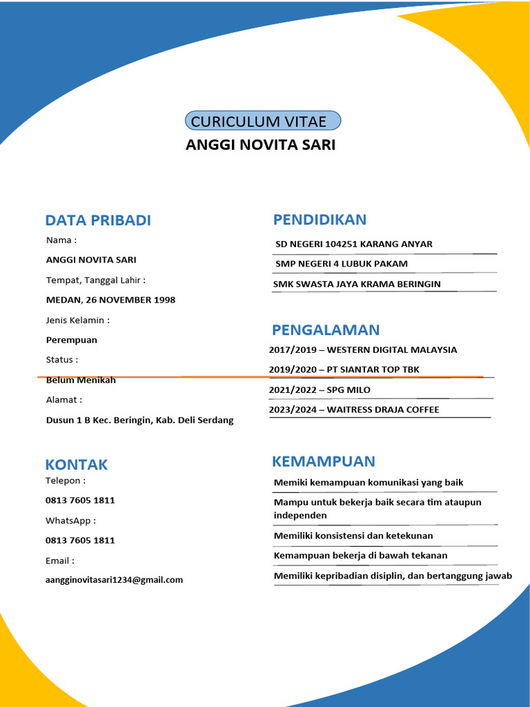 CV Anggi Novita Sari | PDF