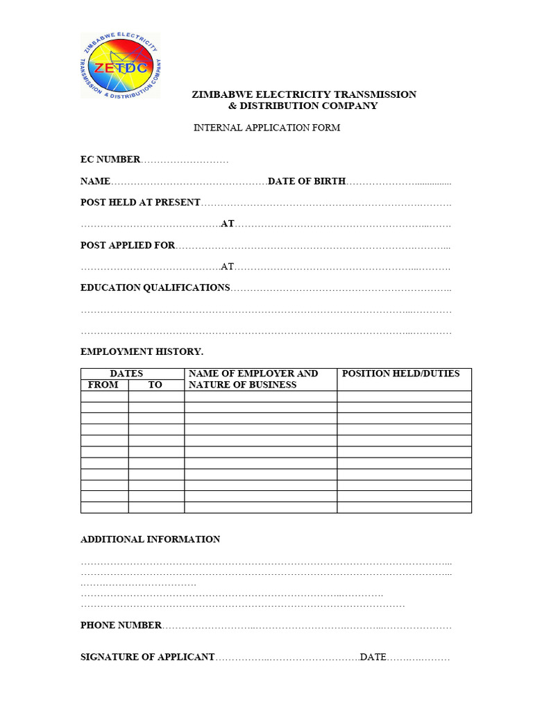 ZETDC Internal Application Form | PDF | Technology & Engineering