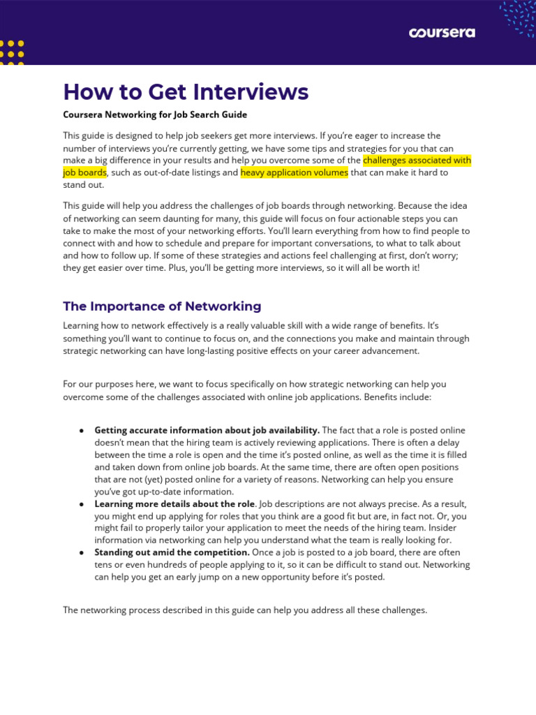 Coursera Networking For Job Search Guide - How To Get Interviews | PDF ...