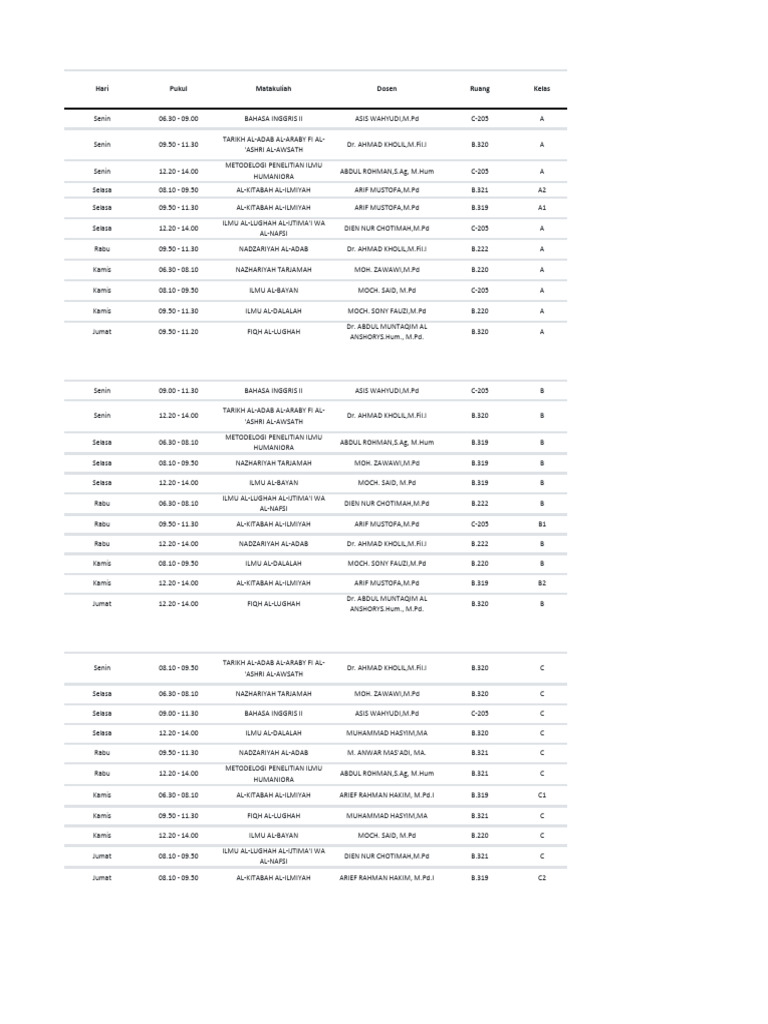 Jadwal Matkul SMT 4 | PDF
