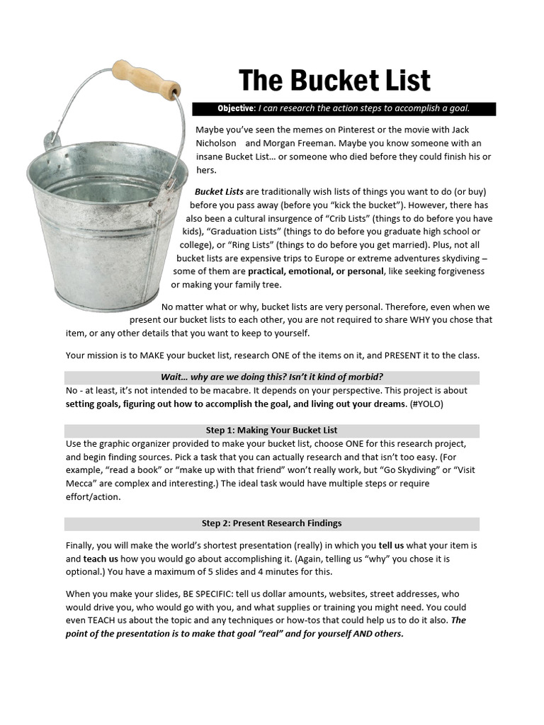 The Bucket List | PDF