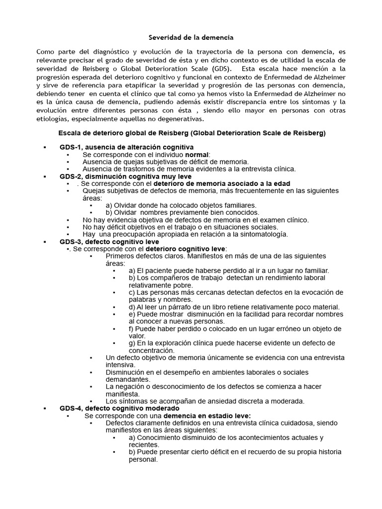 GDS Reisberg | PDF | Demencia | Enfermedad de Alzheimer