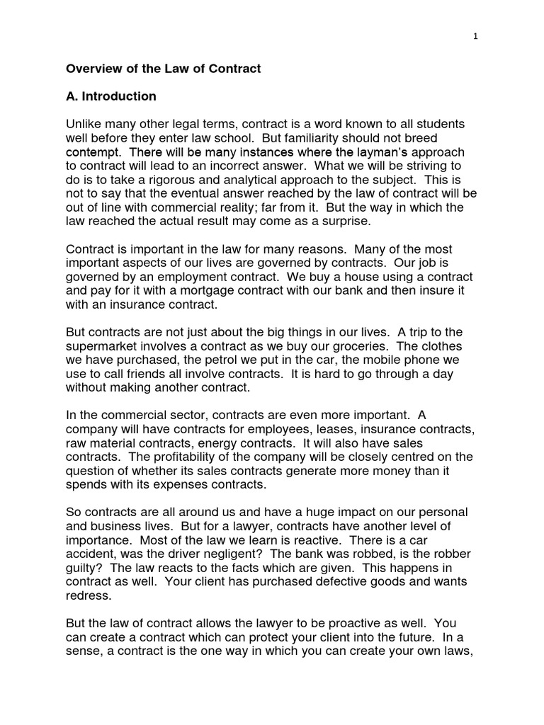 Overview of Contract - Part 1 Formation of Contract | PDF | Offer And ...