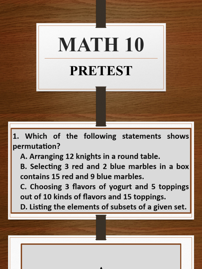 Pretest in Math 10 Third Quarter | PDF | Permutation | Mathematics