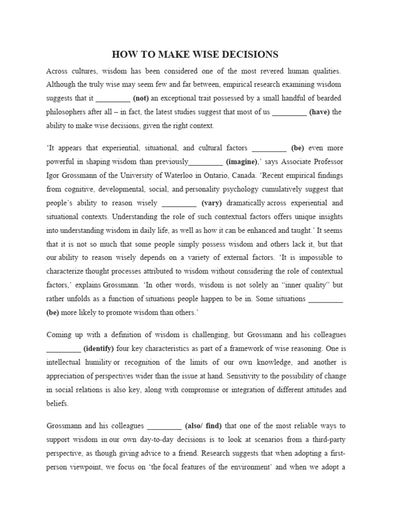 Characteristics of Wise Decision-Making | PDF | Wisdom | Reason