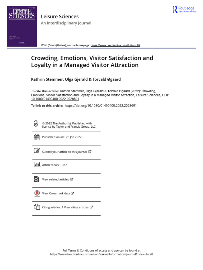 Crowding Emotions Visitor Satisfaction and Loyalty | PDF | Emotions ...