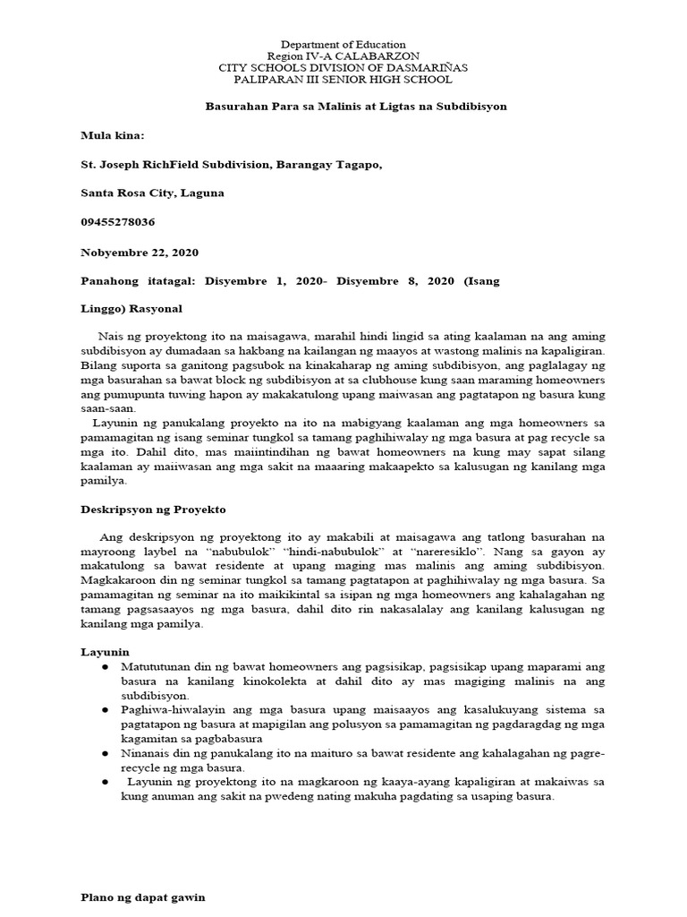 Ilide - Info Panukalang Proyekto Sample PR | PDF