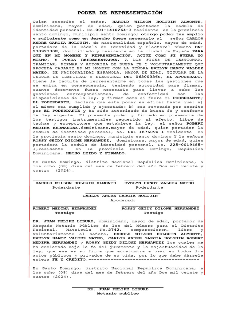 ACTO PODER de Representacion Amiga de Rossy | PDF | República Dominicana | Justicia