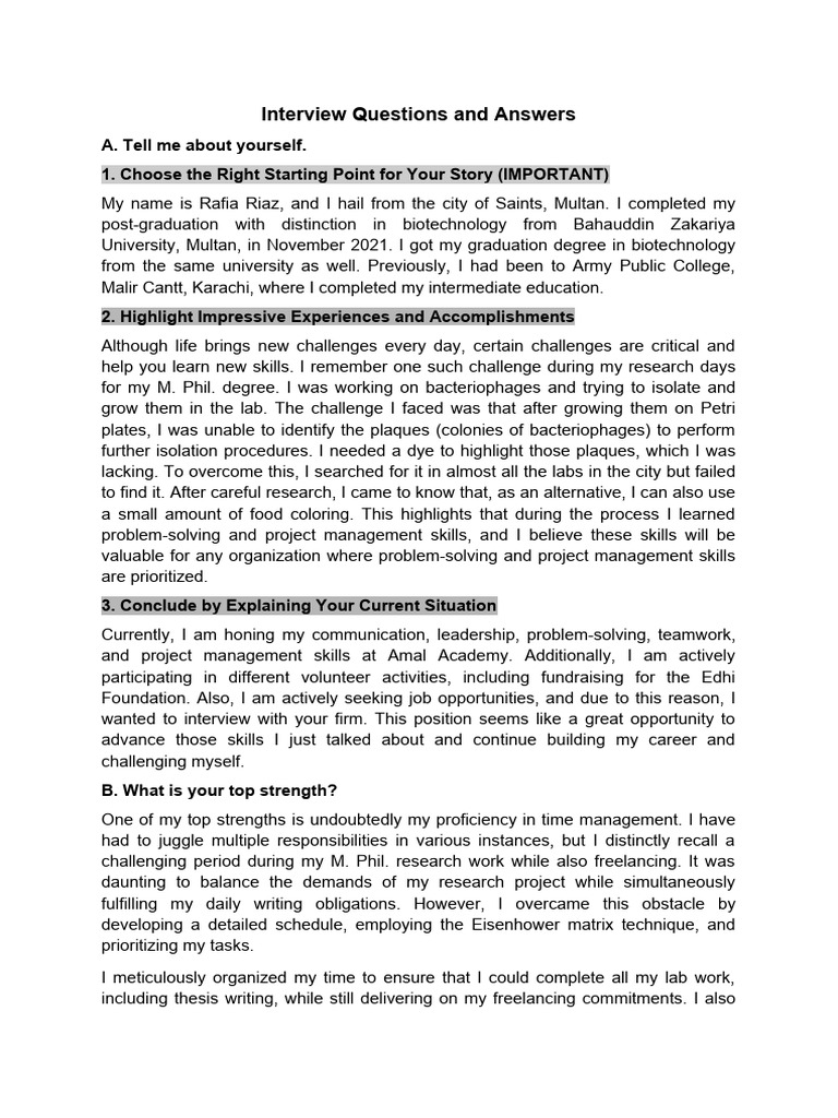 Rafia Riaz - Tell Me About Yourself | PDF | Time Management ...