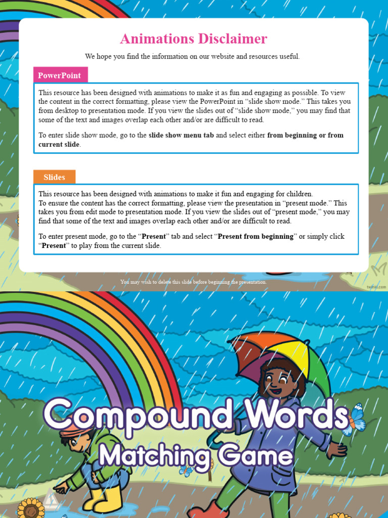 Early Childhood Compound Word Matching Game Powerpoint Us e 1676630639 ...