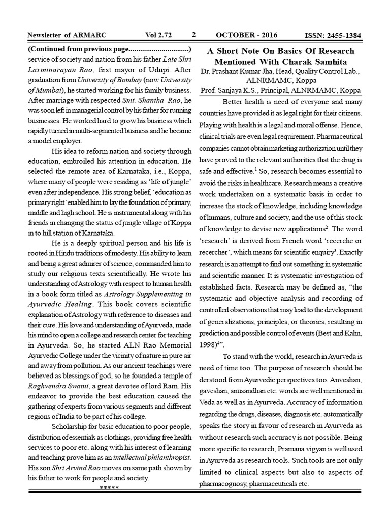 A Shot Note On Basics of Research Mentioned With Charak Samhita ...