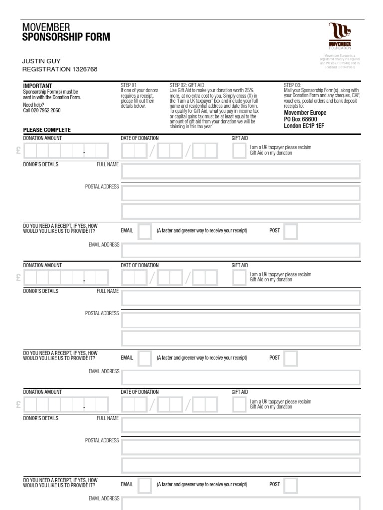 Movember UK Sponsorship Form | PDF
