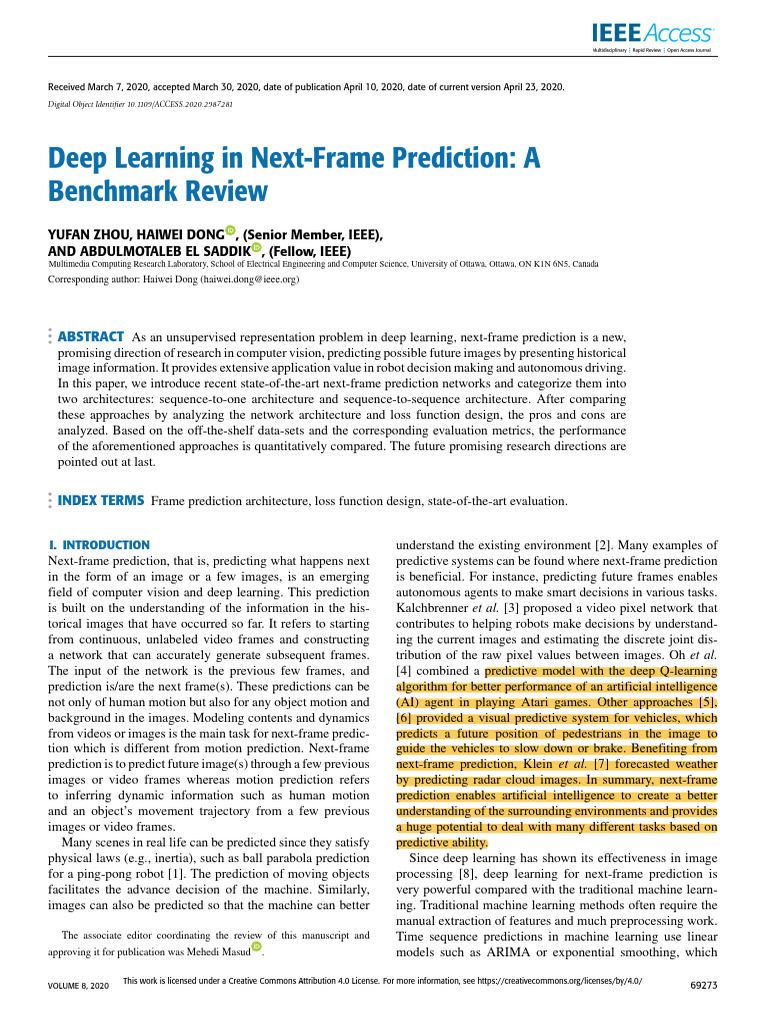 Deep Learning In Next Frame Prediction A Benchmark Review Pdf Deep