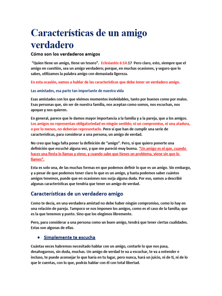 Características De Un Amigo Verdadero Pdf Verdad