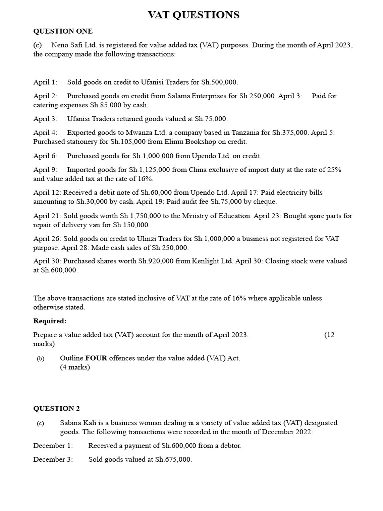 VAT QUESTIONS | PDF | Value Added Tax | Taxes