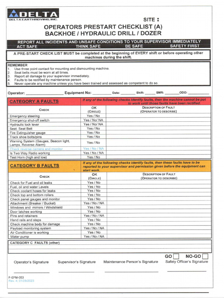 A F-EFM-053 (Rev.04) - Operators Prestart Checklist (A) Backhoe ...