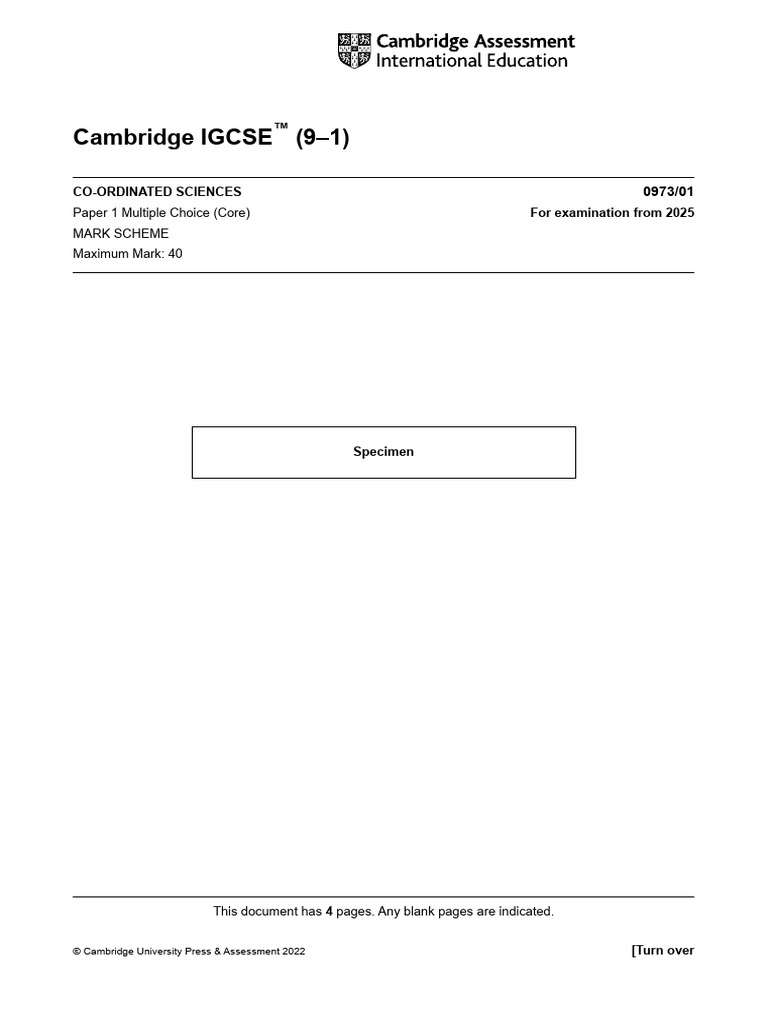 2025 Specimen Paper 1 Mark Scheme | PDF | Educational Stages ...