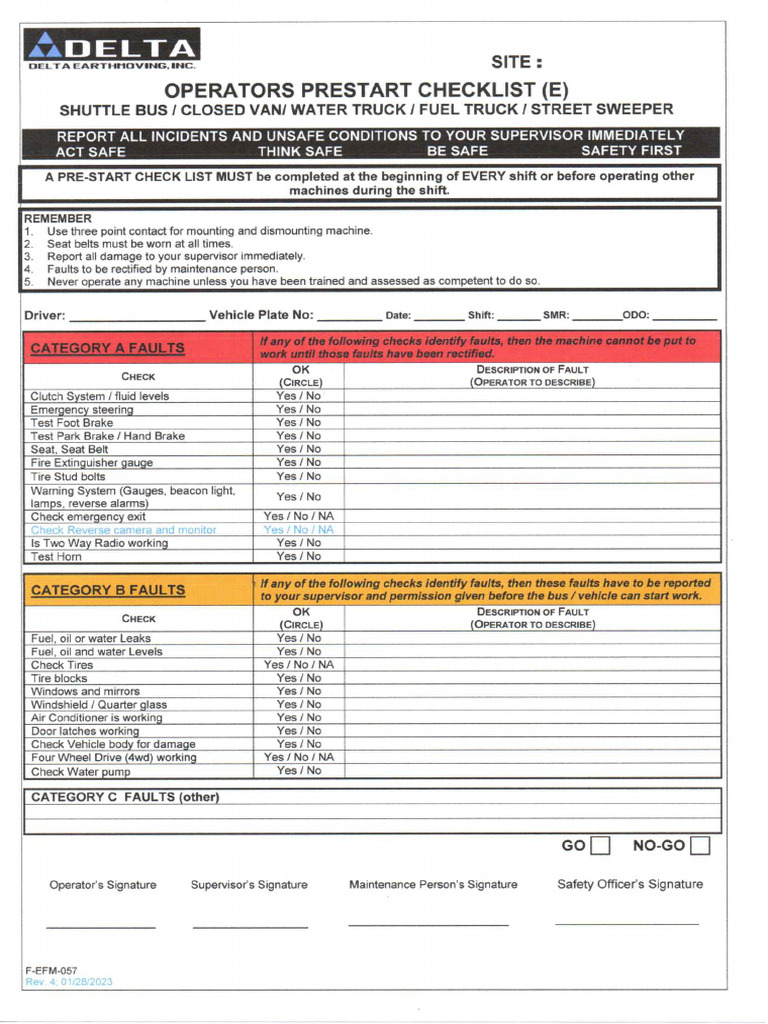 E F-EFM-057 (Rev.04) - Operator Prestart Checklist (E) Shuttle Bus ...
