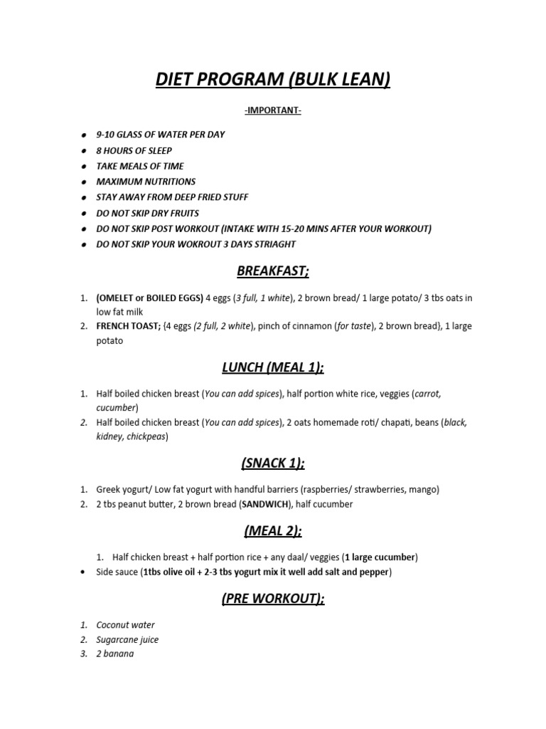 Diet Program (Bulk Lean) | PDF | Breads | Yogurt