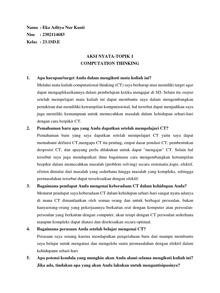 T1-Aksi Nyata-Computation Thinking-Eka Aditya Nur Kanti | PDF | Karier & Perkembangan