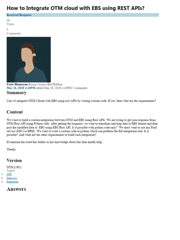 How To Integrate OTM Cloud With EBS Using REST APIs | PDF | Json | Representational State Transfer