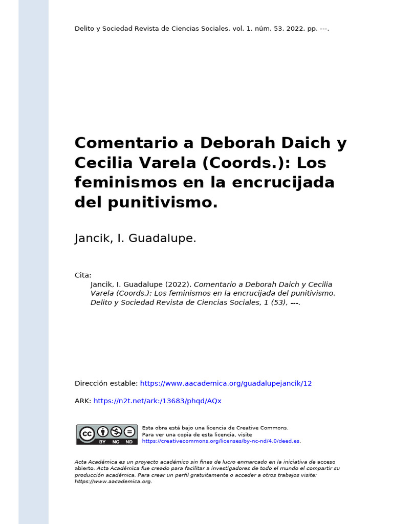 Jancik, I. Guadalupe (2022) - Comentario A Deborah Daich y Cecilia ...