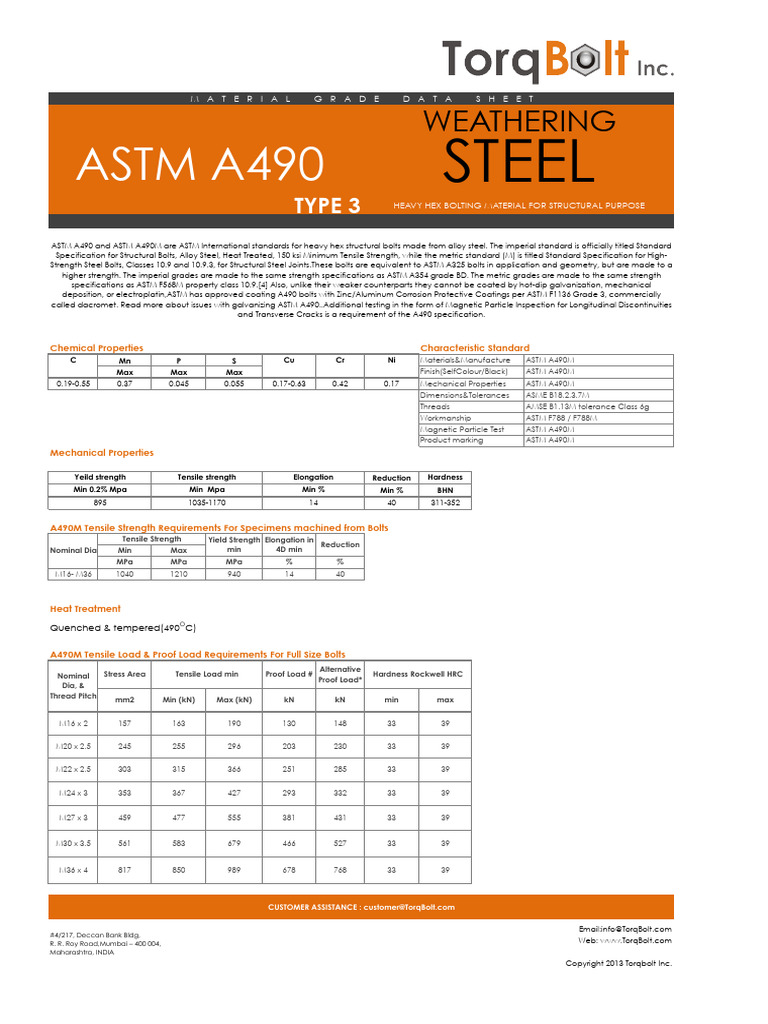 Astm A490 Type3 Bolts | PDF | Screw | Applied And Interdisciplinary Physics