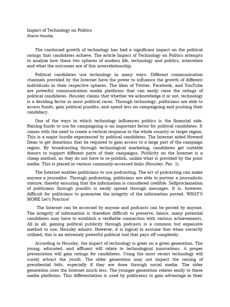 Impact of Technology On Politics | PDF | Internet | Mass Media