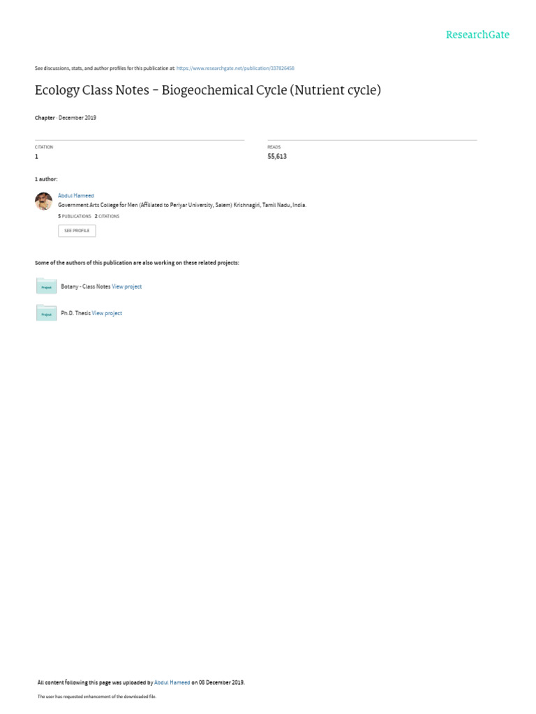 EcologyClassNotes Biogeochemicalcycles | PDF | Carbon Cycle | Ecosystem