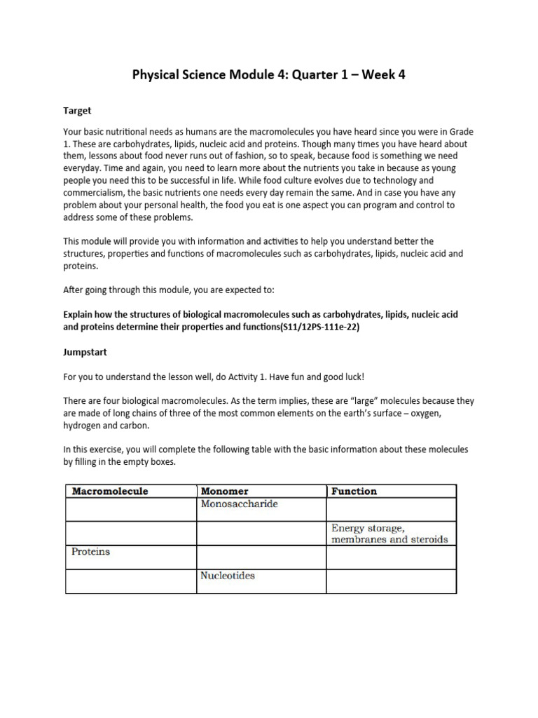 Physical Science Module 4 | PDF | Cell Membrane | Polysaccharide