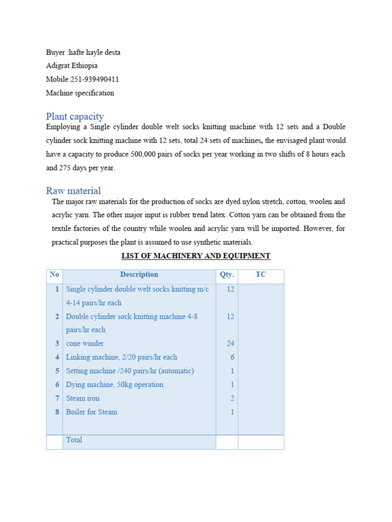 Sock Plant Specification | PDF