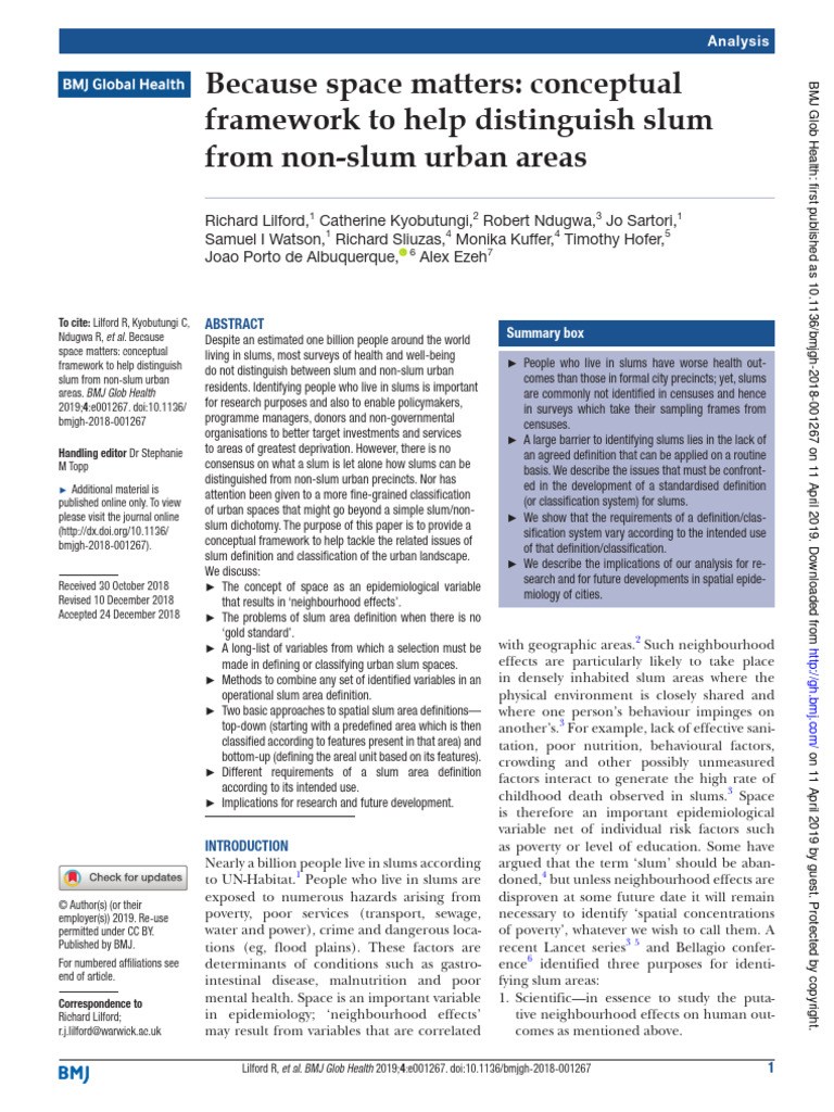 Because Space Matters Conceptual Framework To Help | PDF | Slum | Top ...