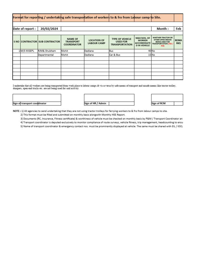 Safe Worker Transportation Report Format | PDF | Computers