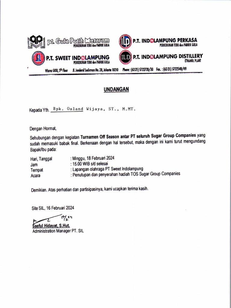 Undangan Final Turnamen Off Season | PDF