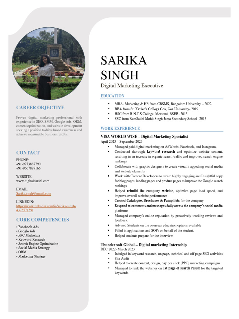 Resume Sarika Singh | PDF | Digital Marketing | Search Engine Optimization