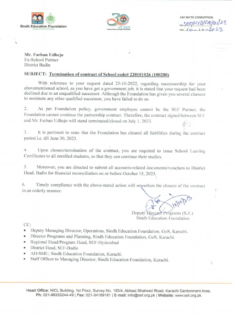 Fahran Udhejo Termination | PDF