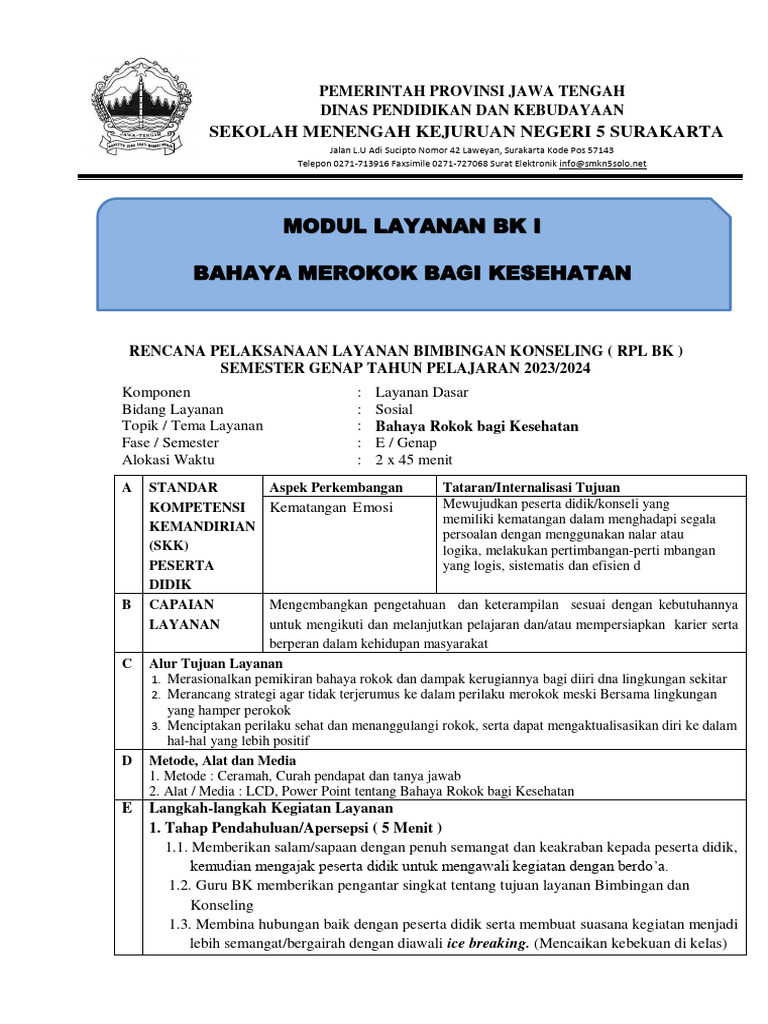 Modul BK I Fase e (SMT Genap) - Bahaya Merokok Bagi Kesehatan | PDF