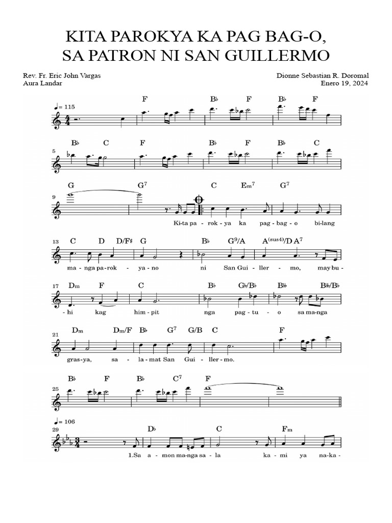 PASSI CITY PARISH HYMN - SAN GUILLERMO 2024 | PDF