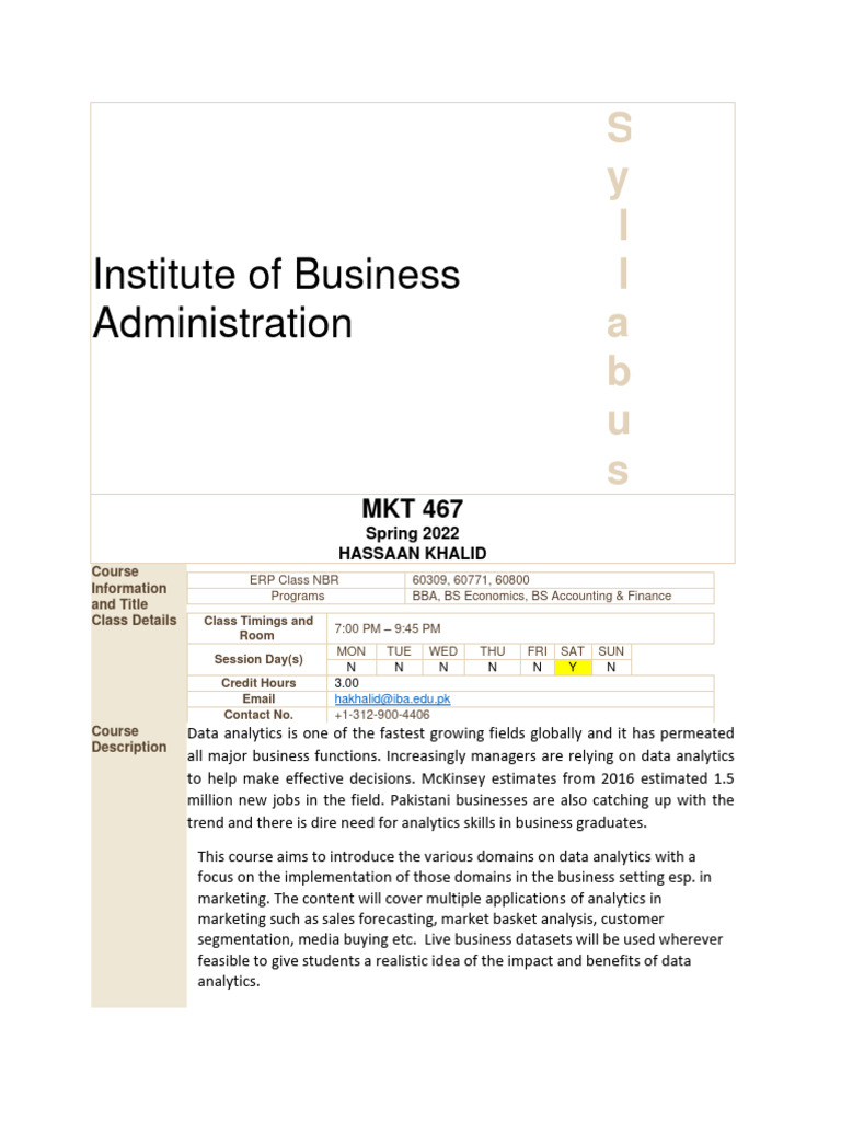 Iba Syllabus Aamd | PDF | Analytics | Statistics