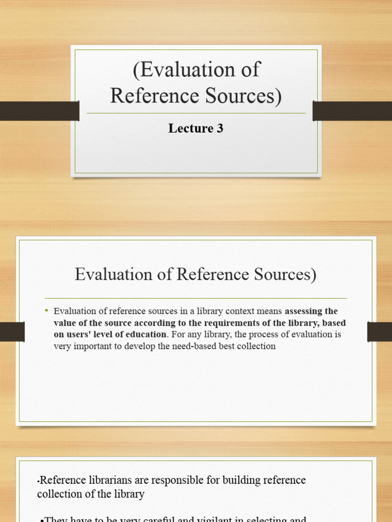 Evaluation of Reference Sources Lecture 3 | PDF | Bibliography