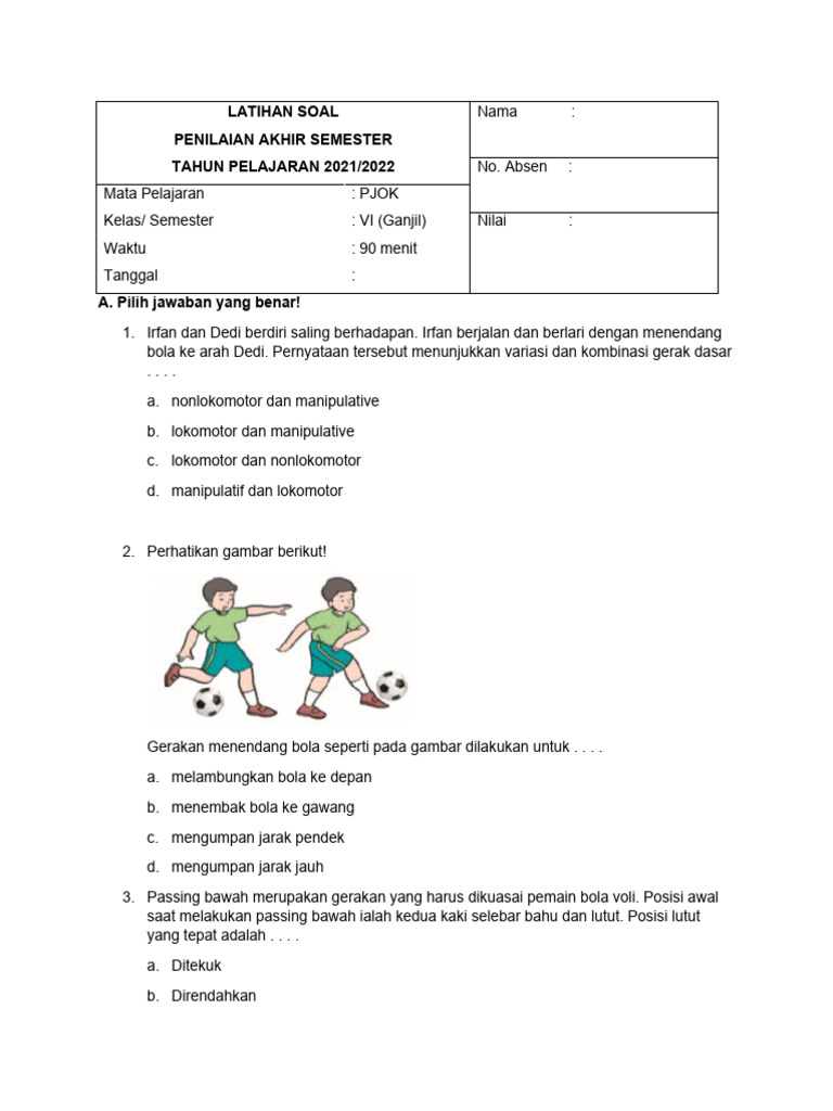 Soal Pas Pjok Kelas 6 Semester 1 Latihan Soal | PDF