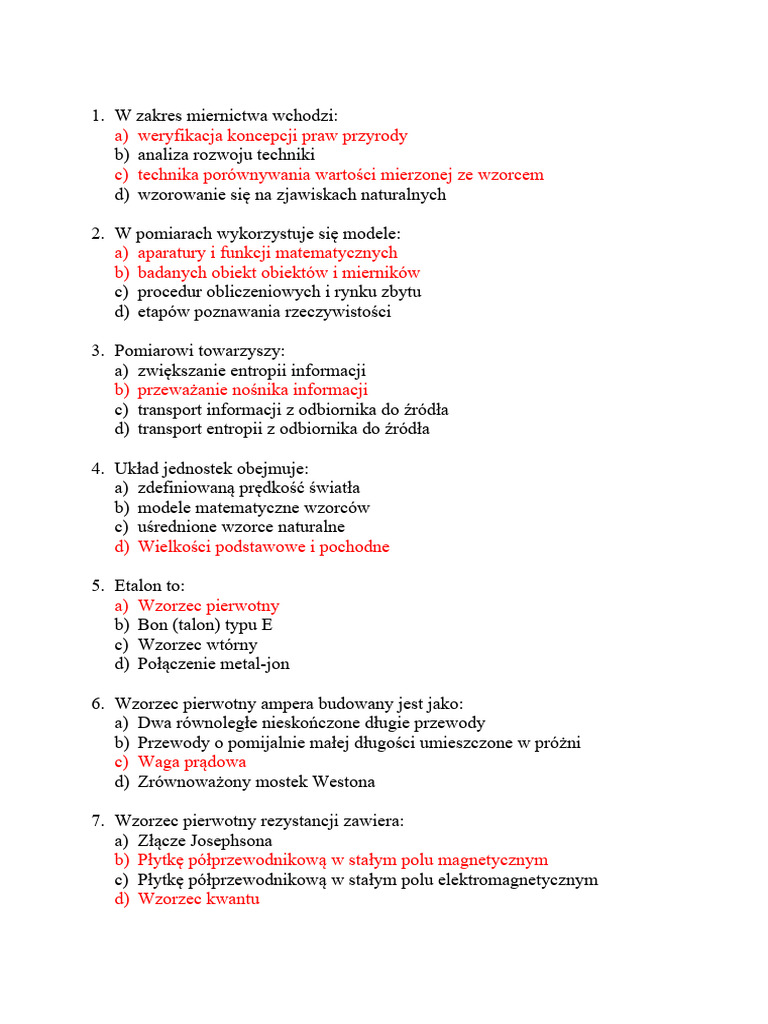Polak, Miernictwo, Pytania I Odp Kolokwium | PDF