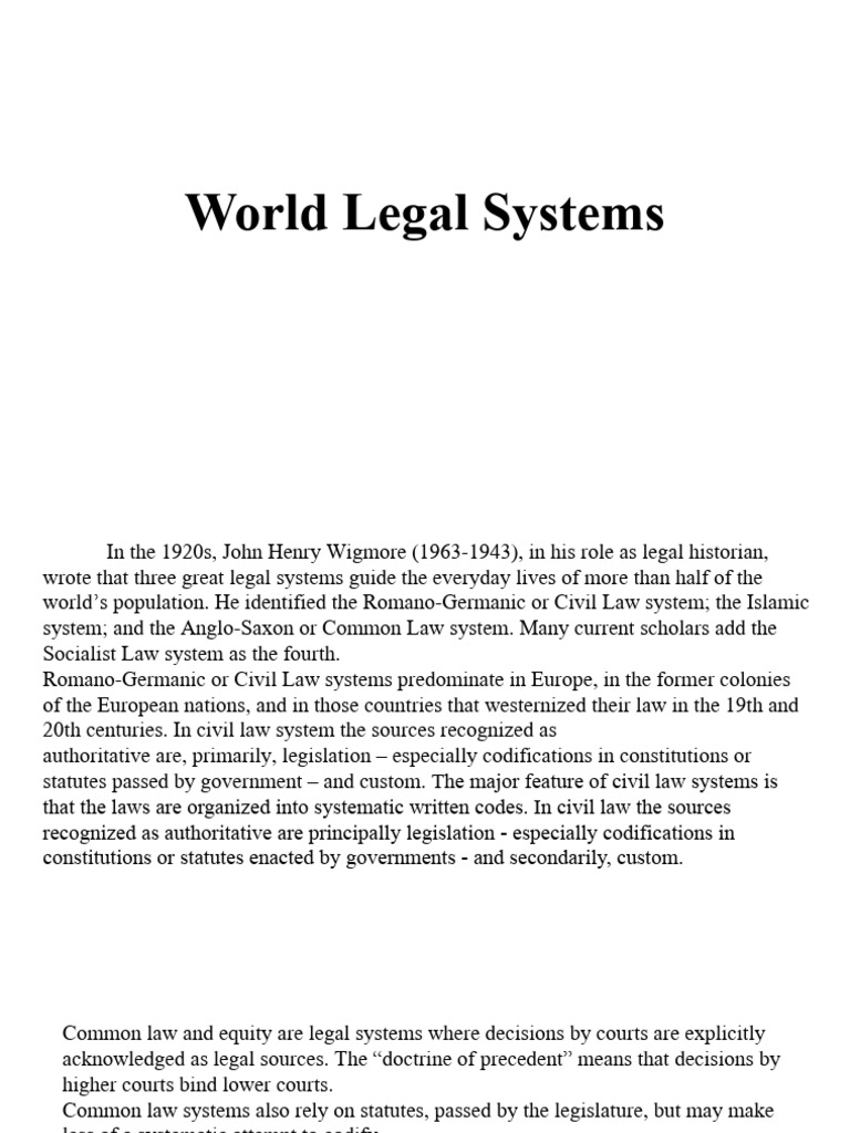 I World Legal Systems | PDF | Civil Law (Legal System) | Common Law