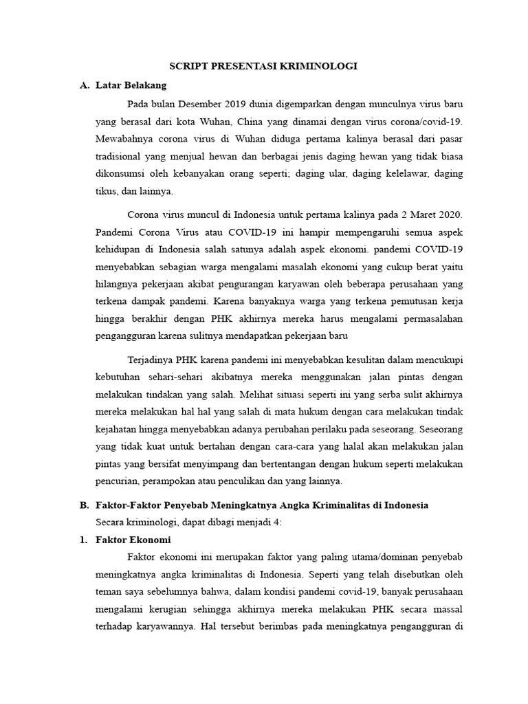 Script Presentasi Kriminologi | PDF | Ilmu Sosial