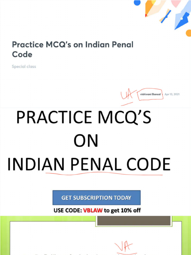 Practice MCQs On Indian Penal Code With Anno | PDF