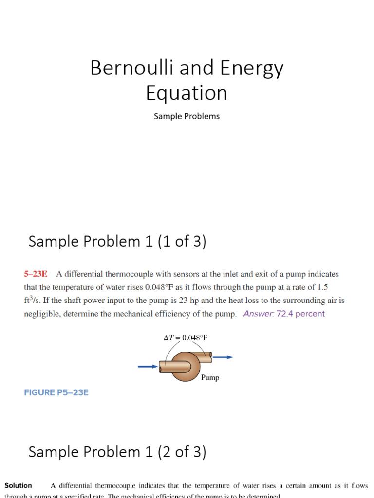 Bernoulli and Energy Equation Sample Problems | PDF